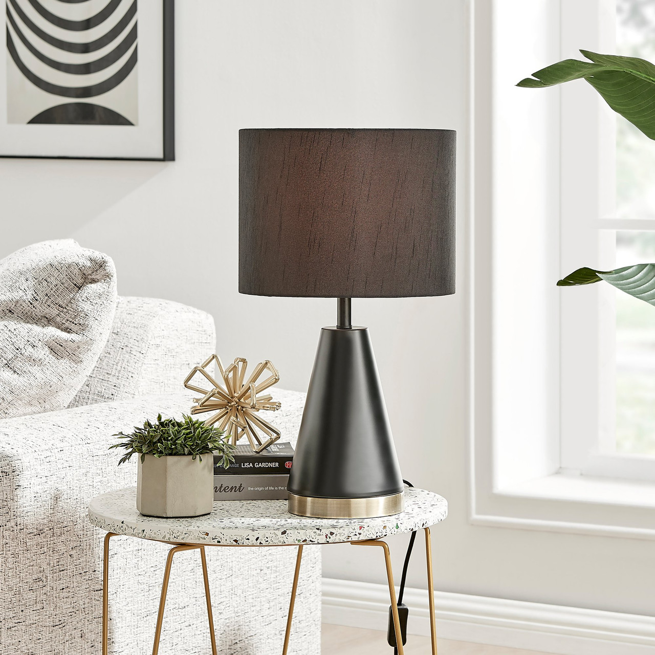 Zoe Black Gold Metal Table Lamp Light Including Bulb